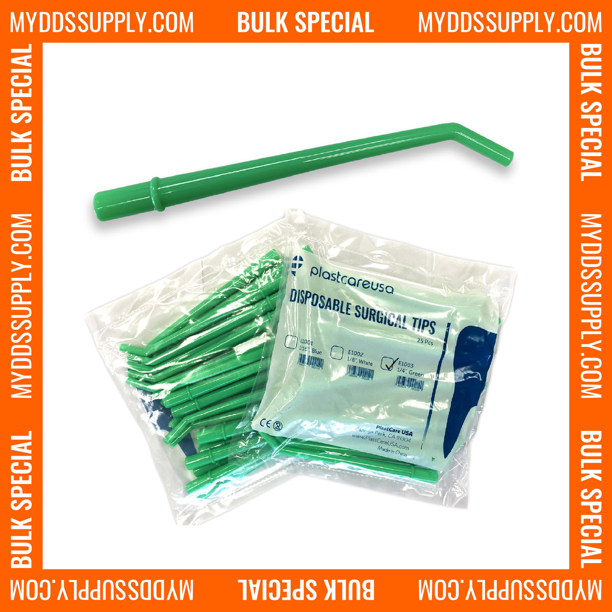 250 x Large Green 1/4" Dental Surgical Aspirator Aspirating Suction ...