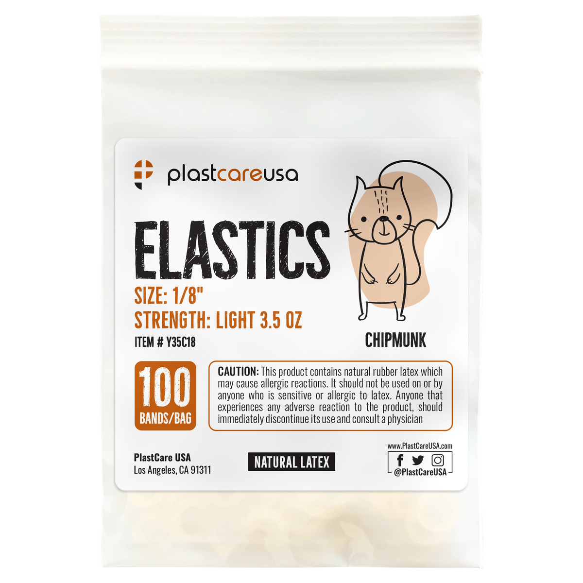 2000 (1/8" Chipmunk, Light 3.5 Oz) Yellow Orthodontic Latex Elastic Ru ...