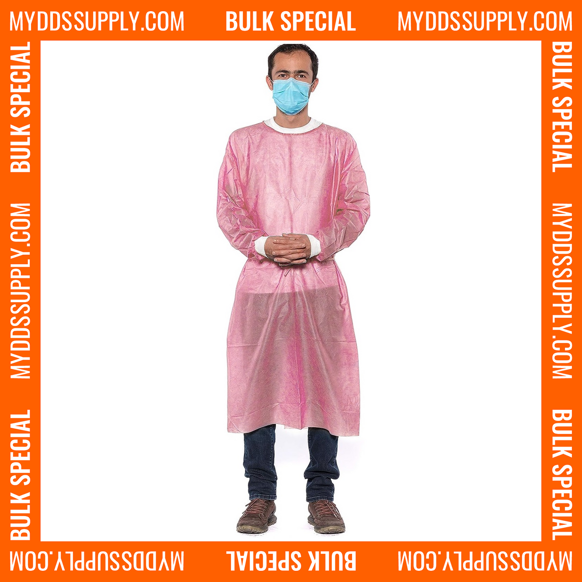200 Pink 30g Disposable Isolation Lab Gowns with Knitt Cuffs for ...