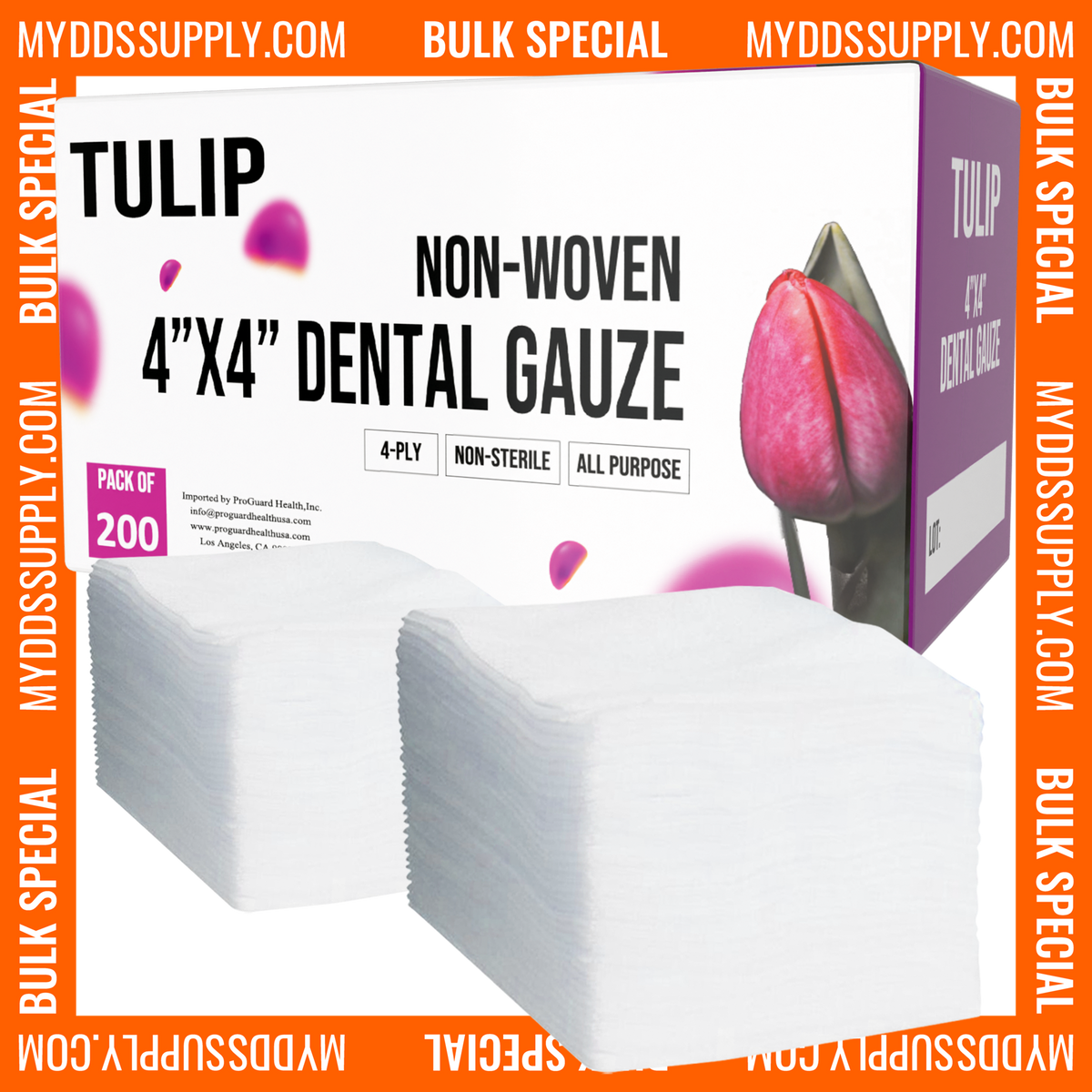 6,000 TULIP 4x4 4-Ply Non-Sterile Non-Woven Dental Gauze Sponges 4" x ...