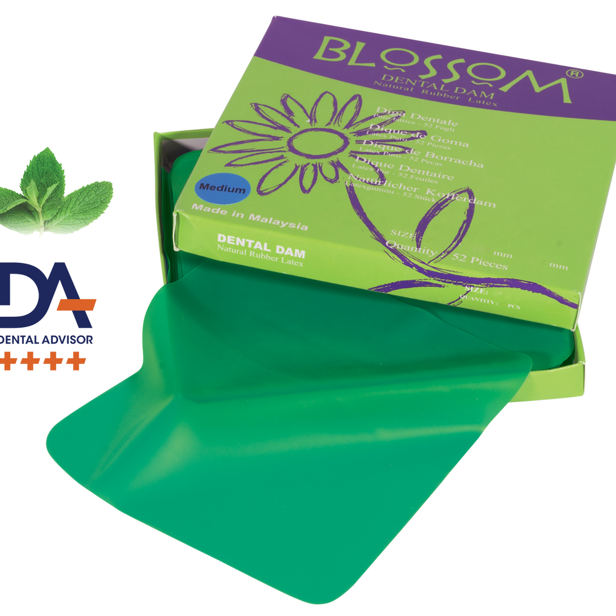 Blossom 6″×6″ Medium Latex Rubber Dam – Green (Mint Flavor) (36/Box ...