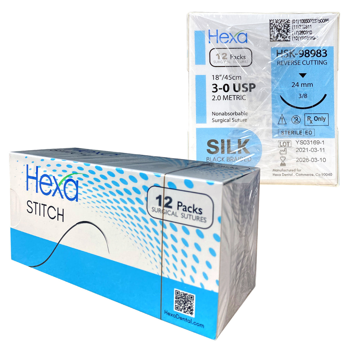 3/0 18" C-7 Silk Reverse Cutting Sutures with C7 Needle (Box of 12 ...