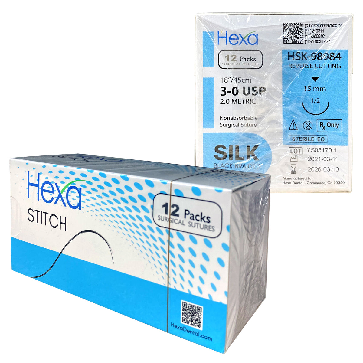 3/0 18" C-26 Silk Reverse Cutting Sutures with C26 Needle (Box of 12 ...