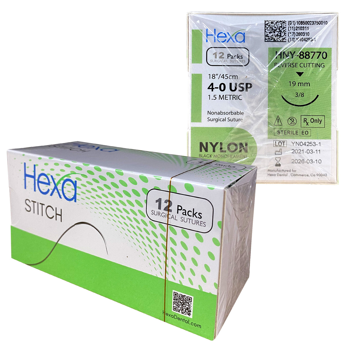 4/0 18" C-6 Nylon Black Monofilament Sutures with C6 Needle (Box of 12 ...