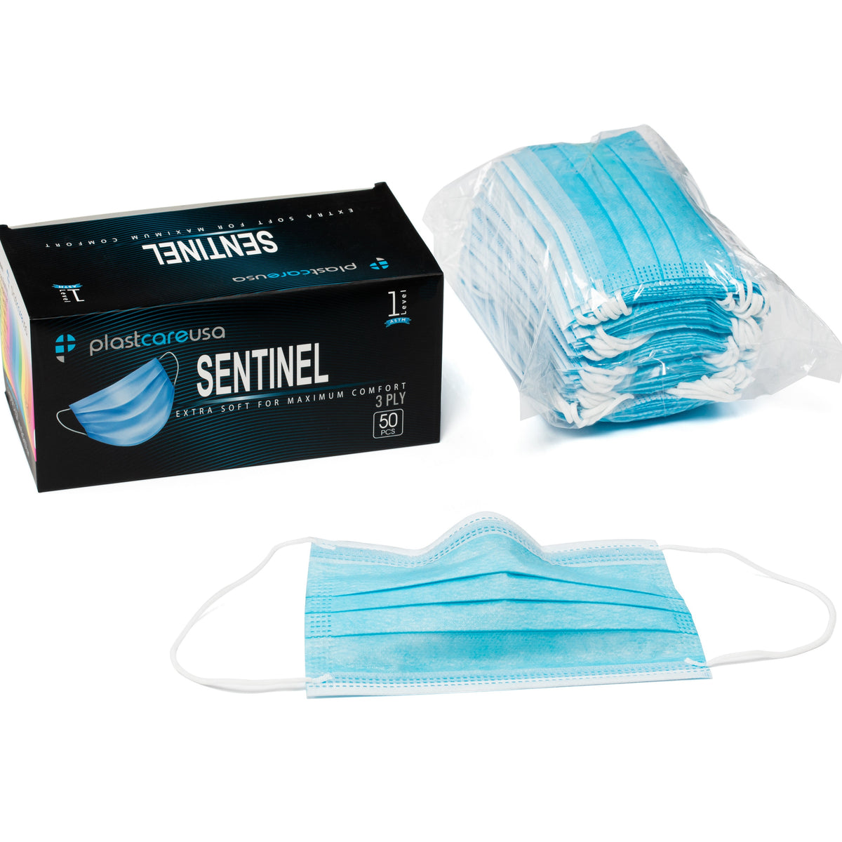 ASTM Level 1 Blue Surgical Earloop Face Mask By PlastCare USA (Box of ...